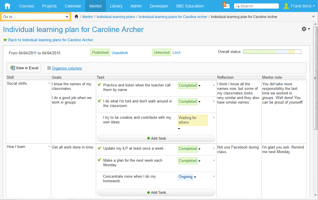 Individual learning plans